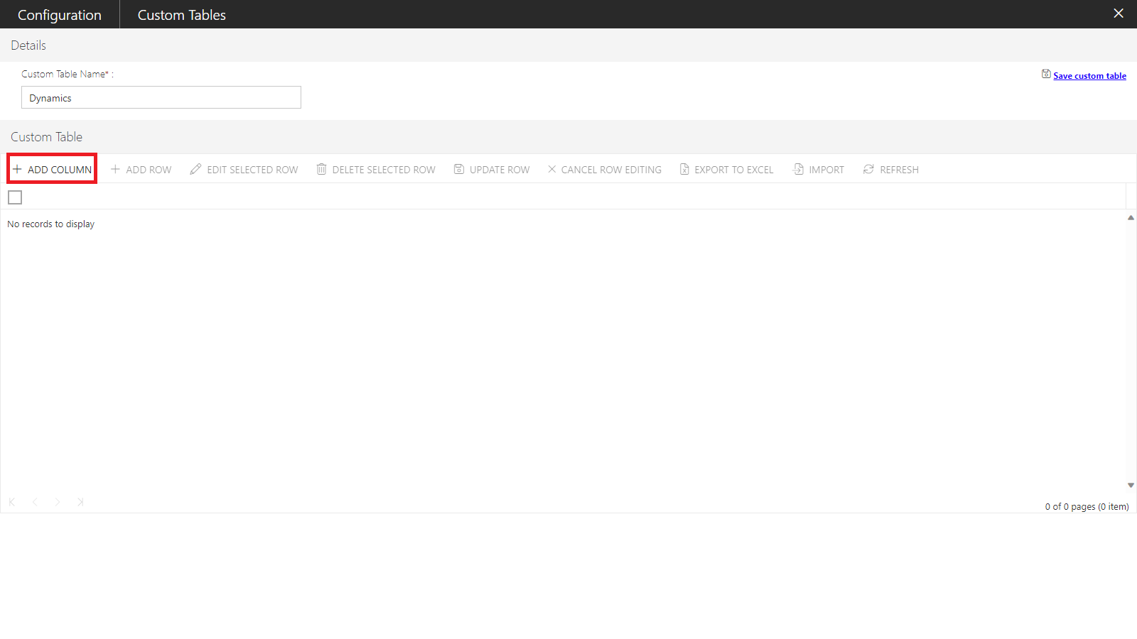 Creating the Custom Tables